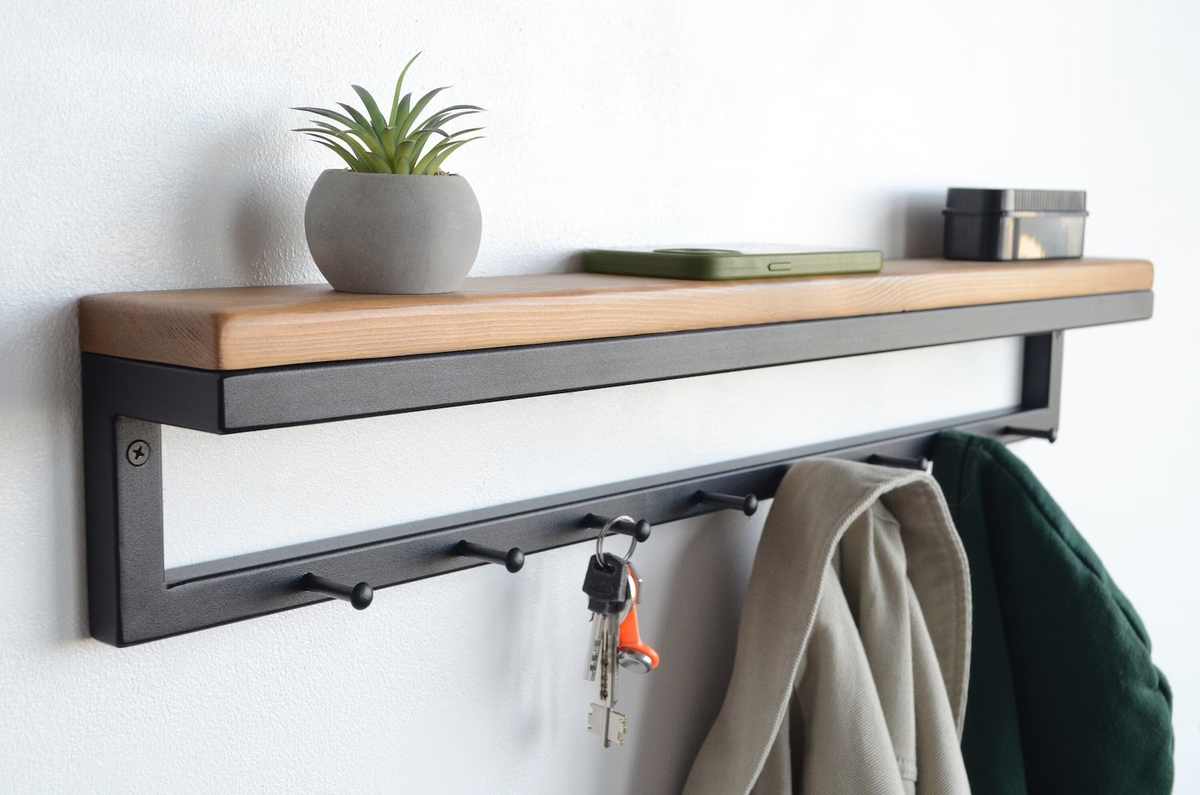 Metal Wall Mount Coat Rack with Shelf - Industrial Entryway Organizer ...